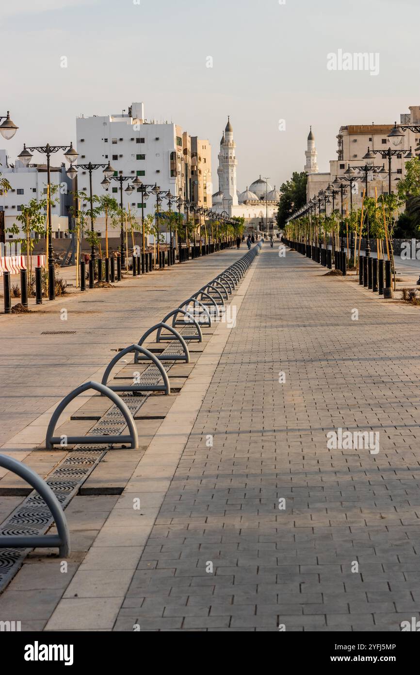 Pedestrian Quba Road with Quba mosque in the background in Medina ...