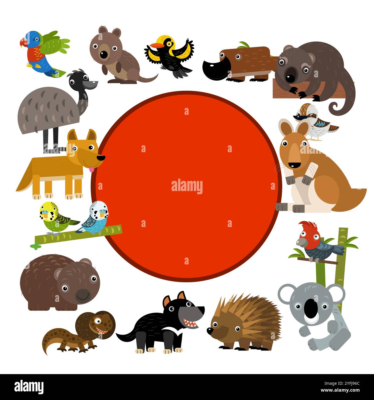 cartoon scene with frame border template with african animals and ...