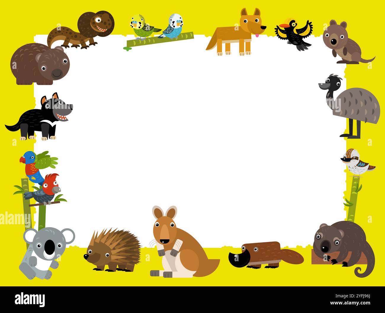 cartoon scene with frame border template with african animals and ...
