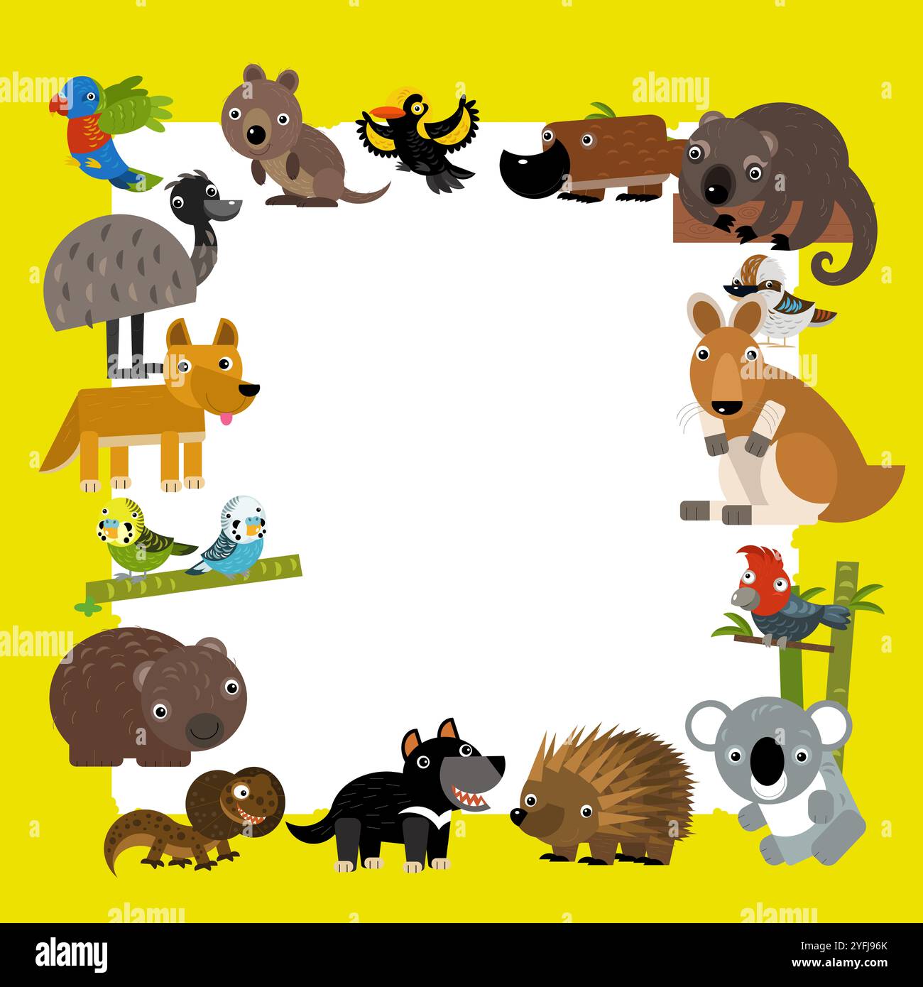 cartoon scene with frame border template with african animals and ...