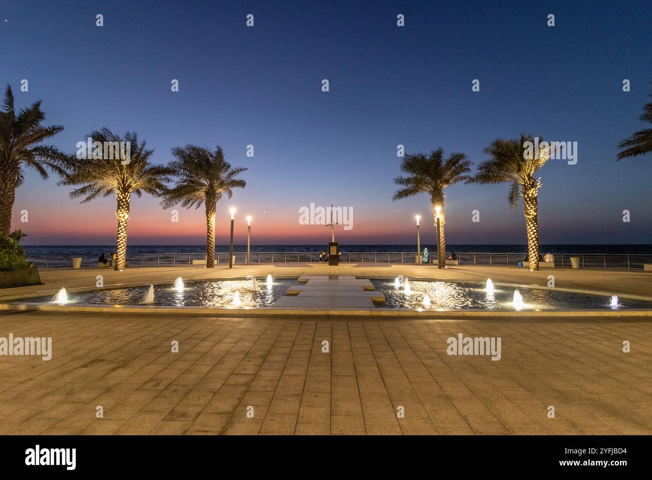 Night view of corniche promenade in Jeddah, Saudi Arabia Stock Photo ...