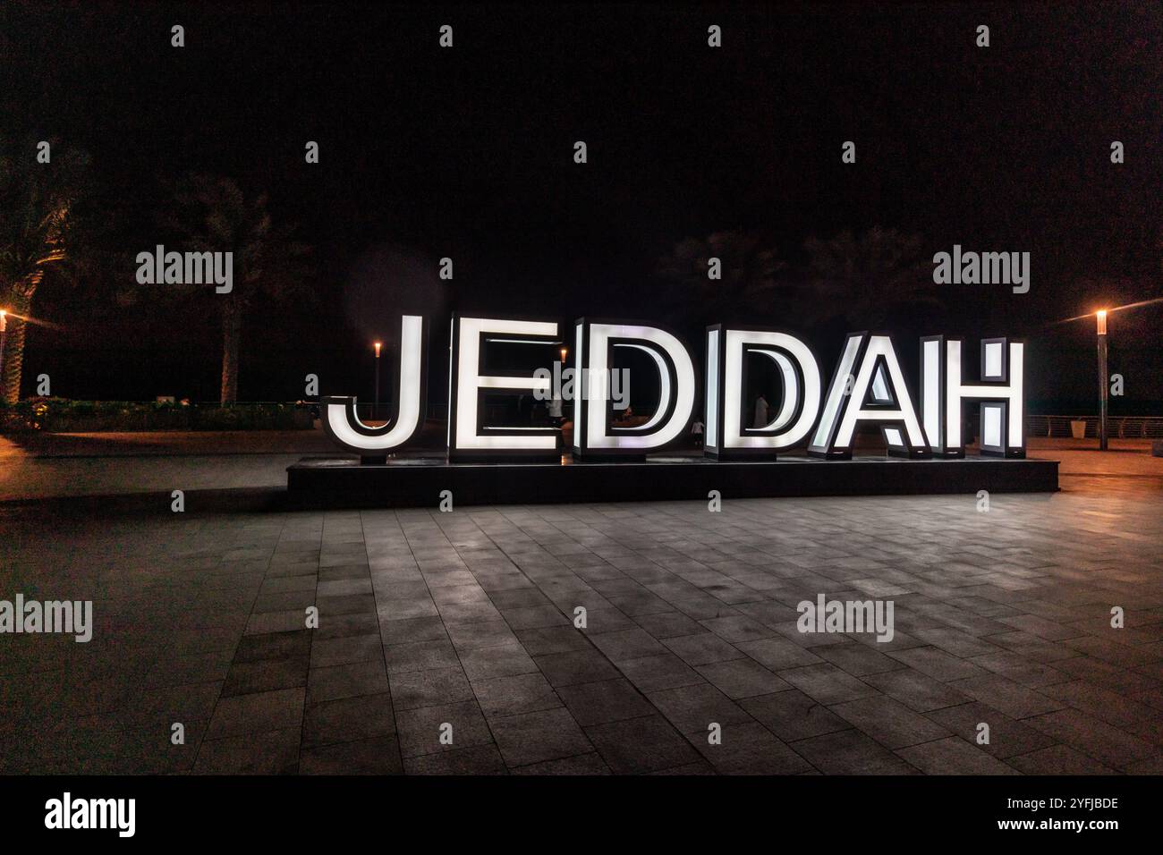 Letters JEDDAH on the corniche promenade in Jeddah, Saudi Arabia Stock ...