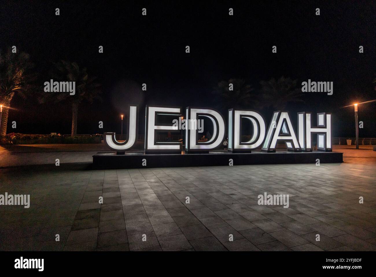 Letters JEDDAH on the corniche promenade in Jeddah, Saudi Arabia Stock ...