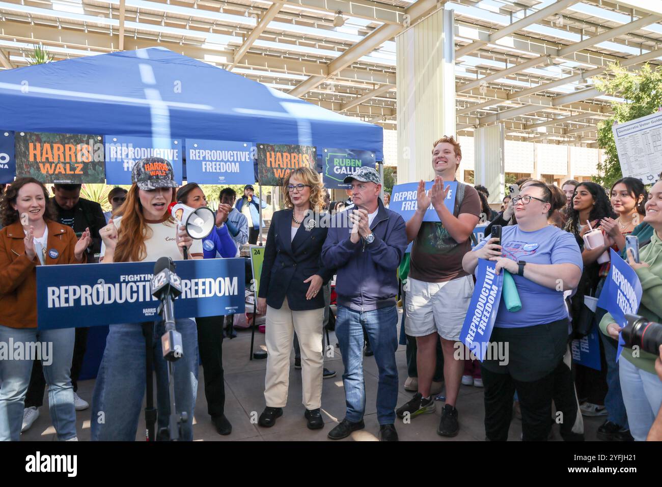 Tempe, USA. 04th Nov, 2024. American actress Sophie Bush speaks at the ...