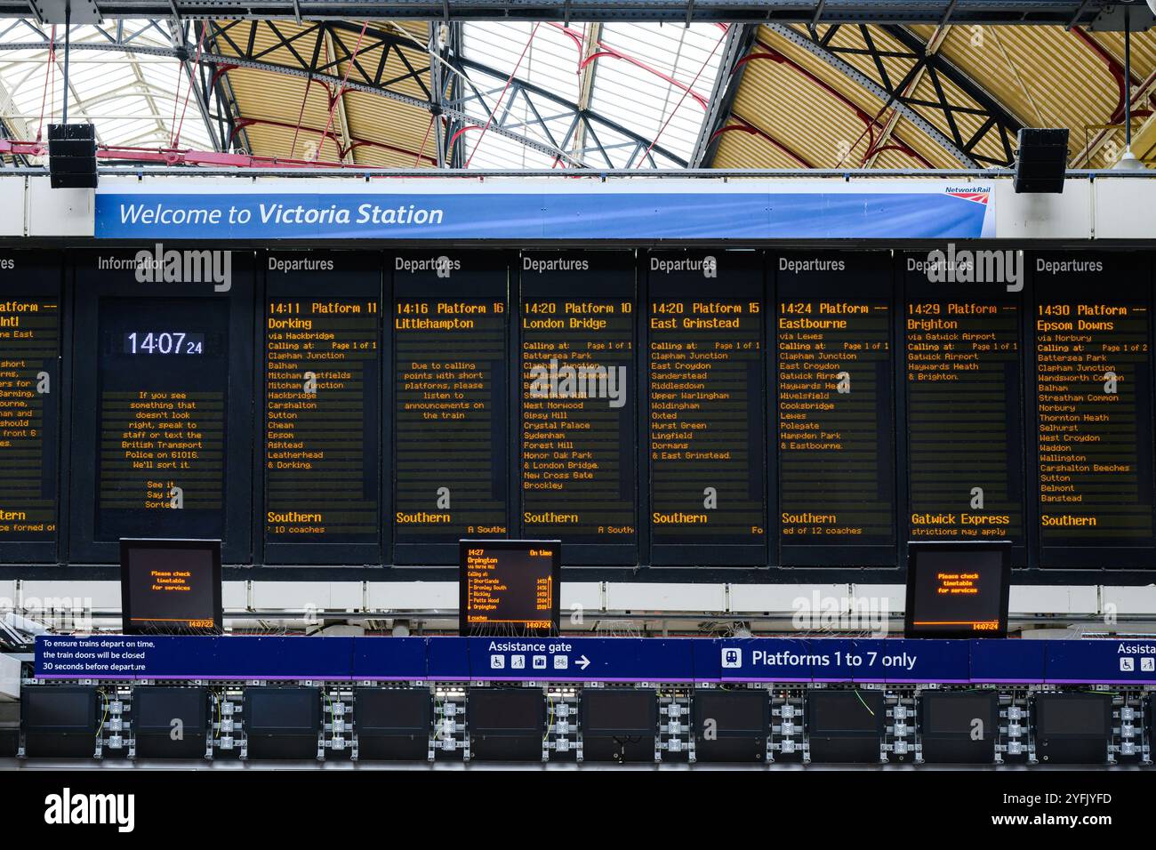 London, UK - September 21, 2024; Electronic departure board with ...