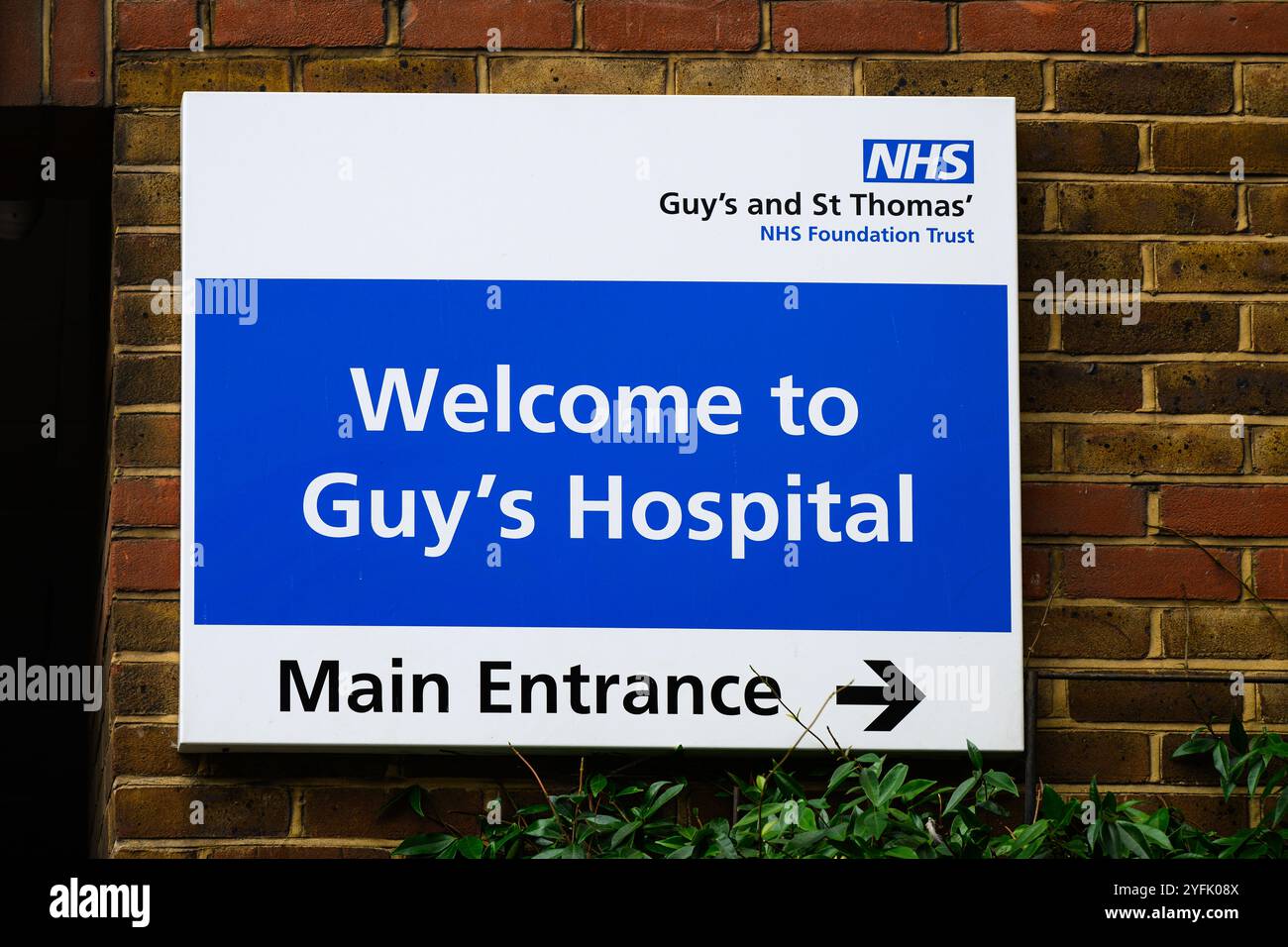 London, UK - September 20, 2024 - Sign on wall Welcome to Guy's ...