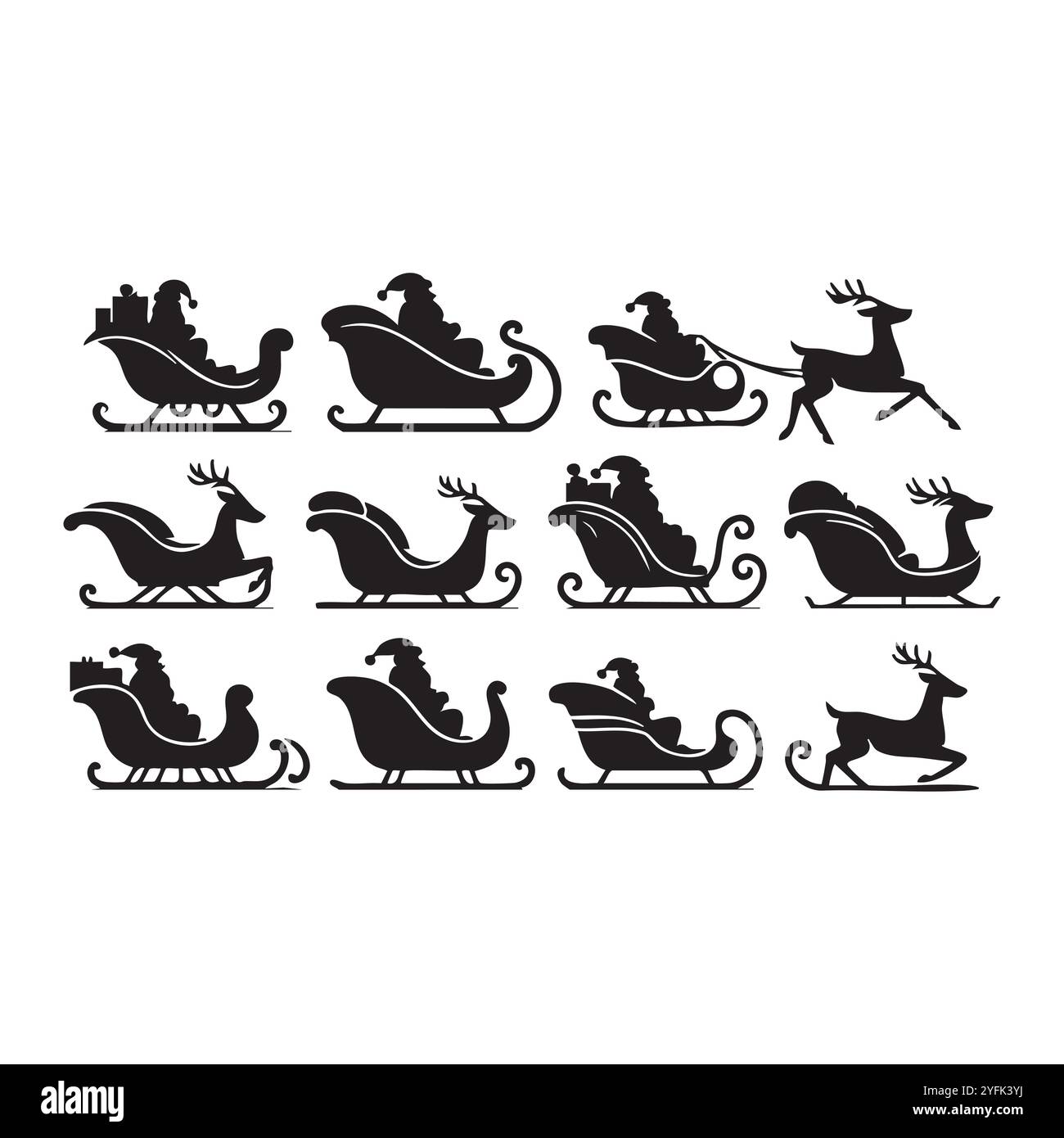 Silhouette set of santa sleigh on white background Stock Vector Image ...