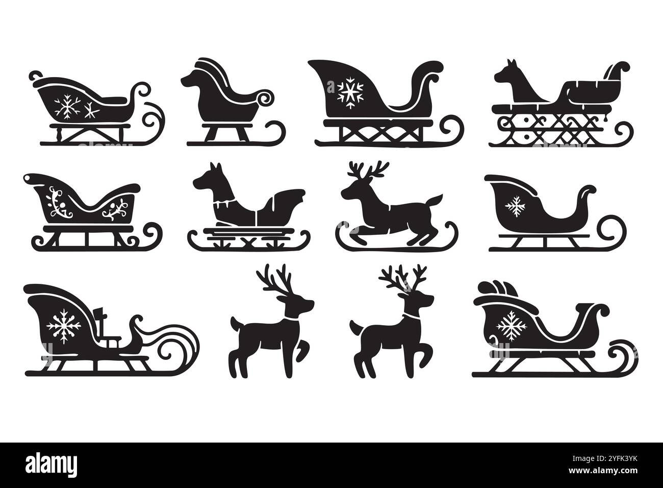 Silhouette set of santa sleigh on white background Stock Vector Image ...