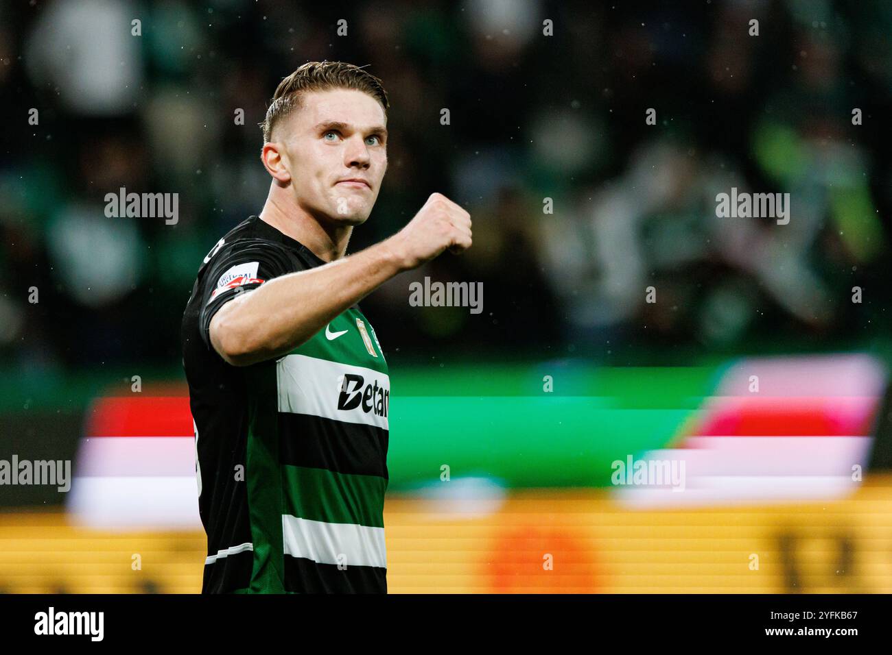 Viktor Gyokeres seen celebrating after scoring goal during Liga ...
