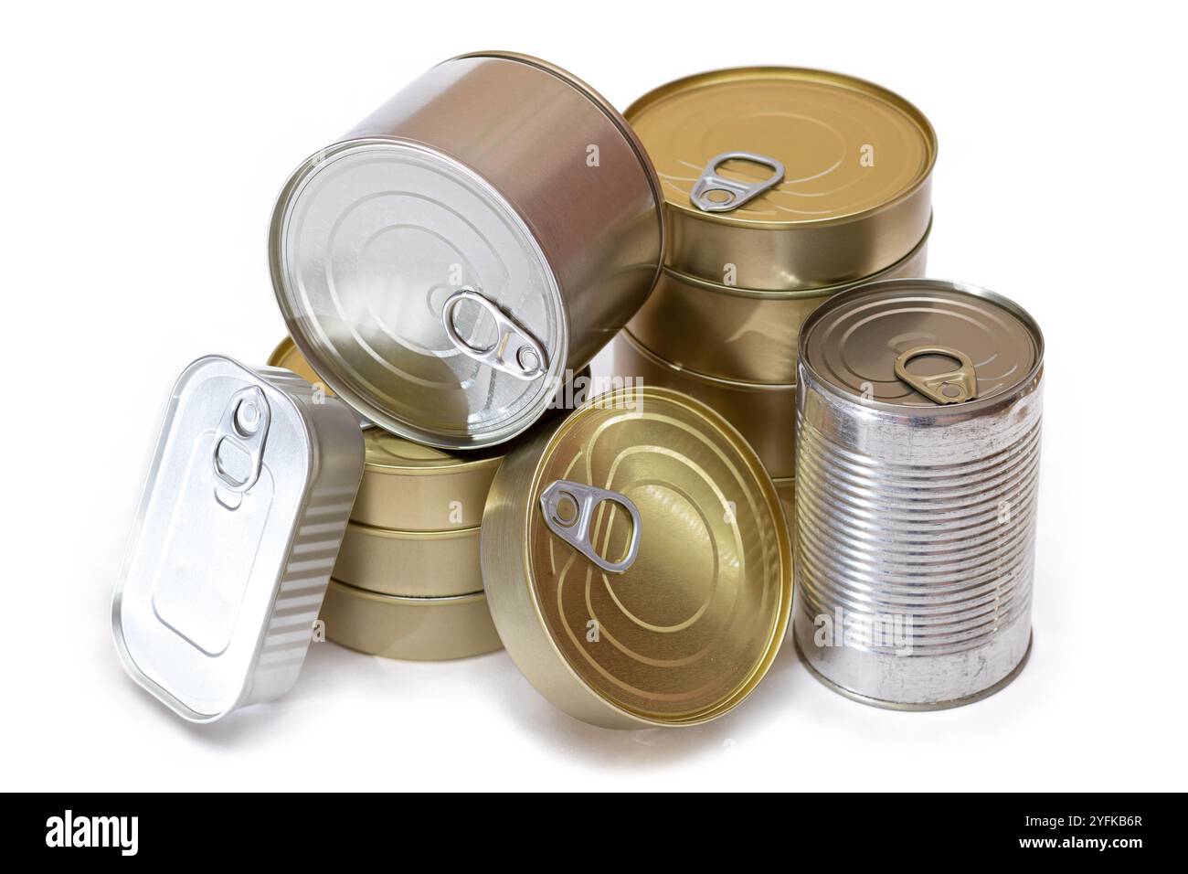 A Group of Stacked Tin Cans with Blank Edges Isolated on White ...