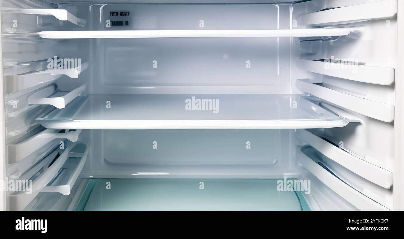 White empty refrigerator with open doors Stock Photo - Alamy