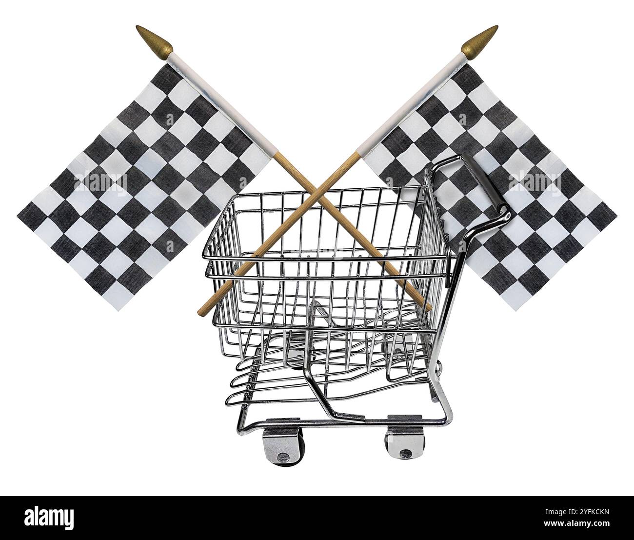 A Shopping Cart which holds items to be purchase with checkered flags ...