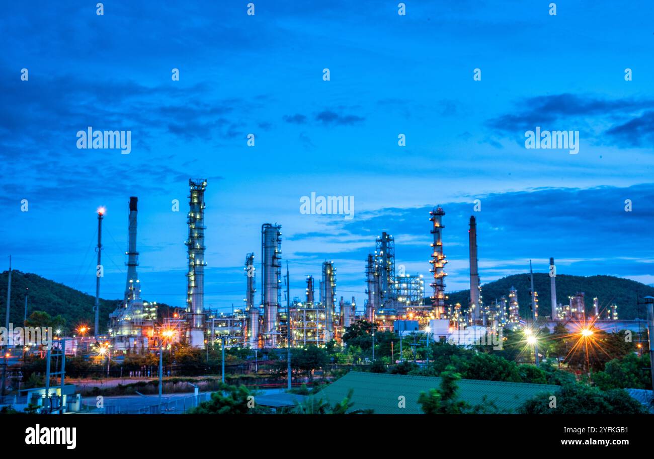 Oil refinery gas petrol plant industry with crude tank, gasoline supply ...
