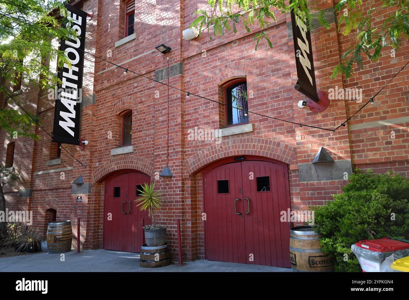 Double doors on the exterior of Melbourne's red brick Malthouse ...