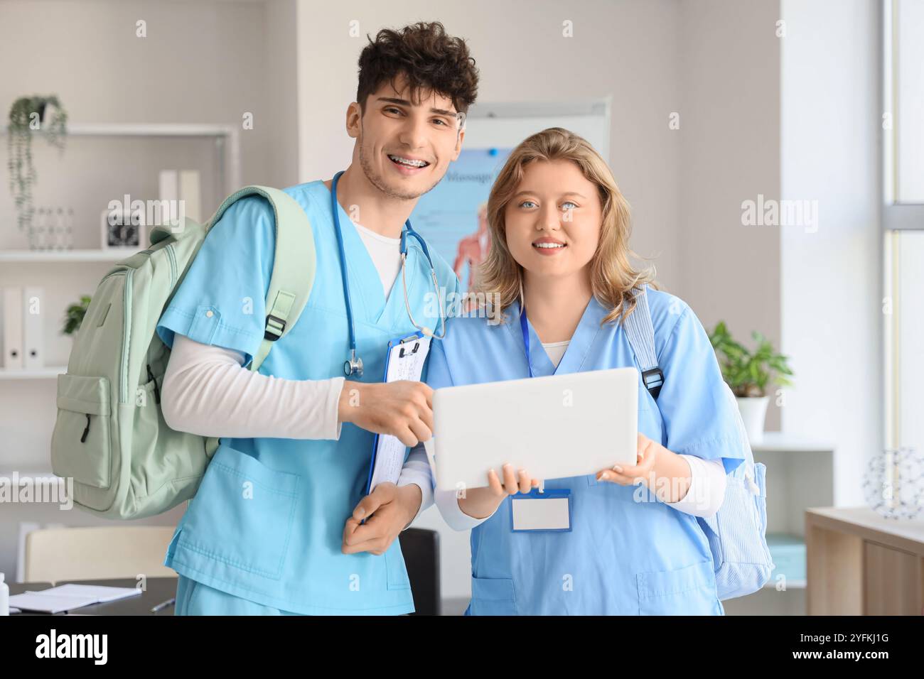 Medical students studying with laptop at university Stock Photo - Alamy