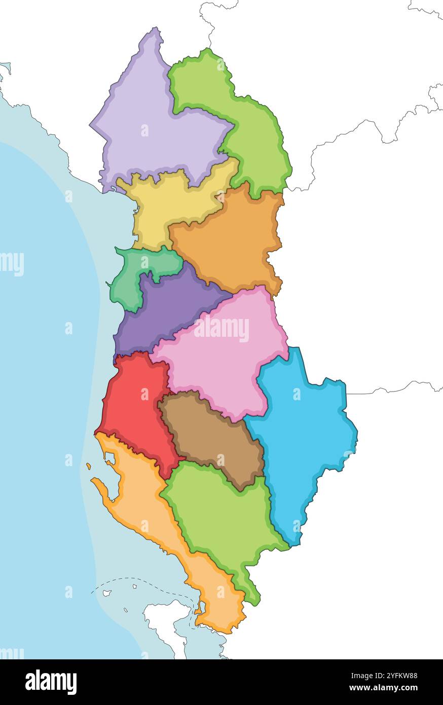 Vector illustrated regional blank map of Albania with counties and ...