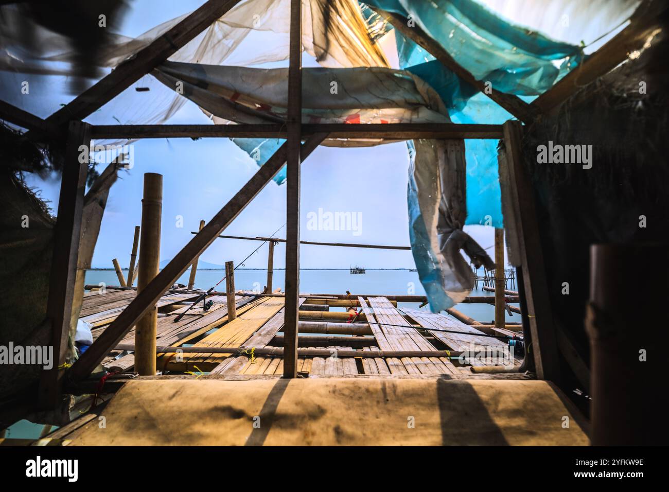 View from Within a Fisher’s Bamboo Bagan on the Ocean. Fisherman's ...