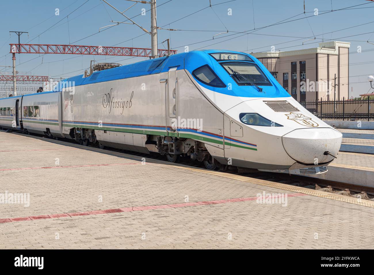 View of Afrosiyob train at Bukhara Railway Station in Uzbekistan Stock ...