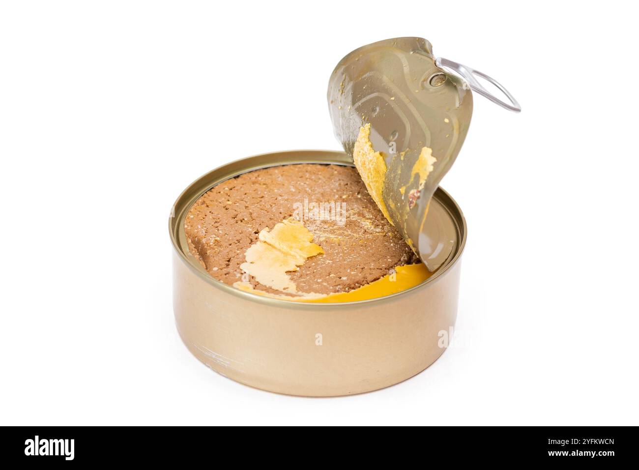 Opened Tin Can with Chicken Liver Pate Isolated on White Background ...
