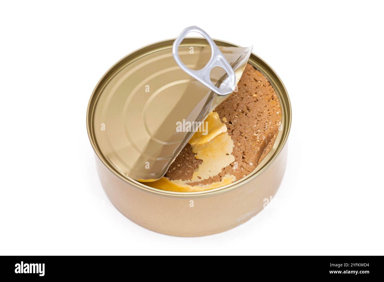 Opened Tin Can with Chicken Liver Pate Isolated on White Background ...