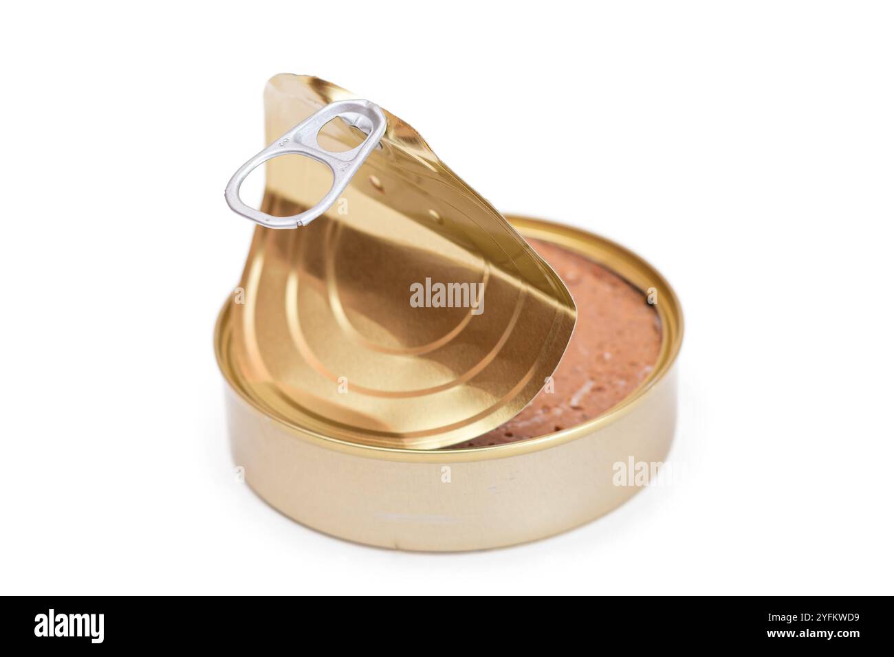 Opened Tin Can with Chicken Liver Pate Isolated on White Background ...