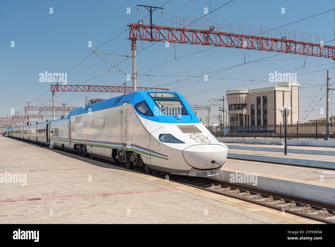 View of Afrosiyob train at Bukhara Railway Station in Uzbekistan Stock ...