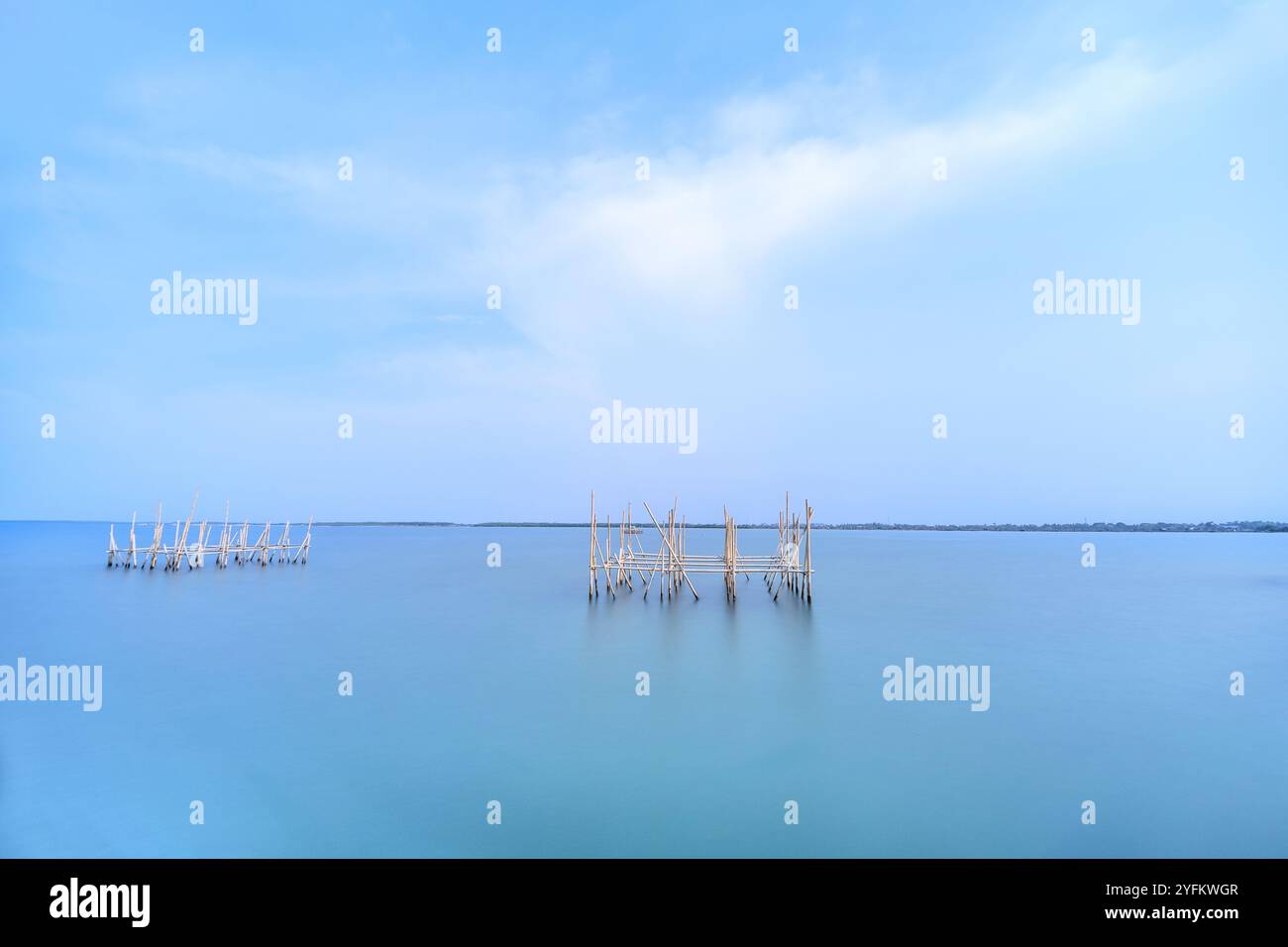 Traditional Fishing Bamboo Raft on the Open Blue Sea. Serenity of the ...