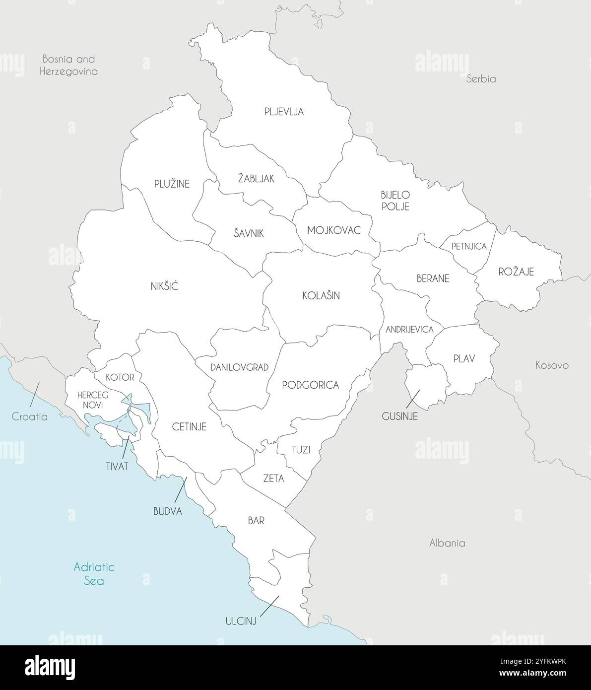 Vector regional map of Montenegro with municipalities and ...