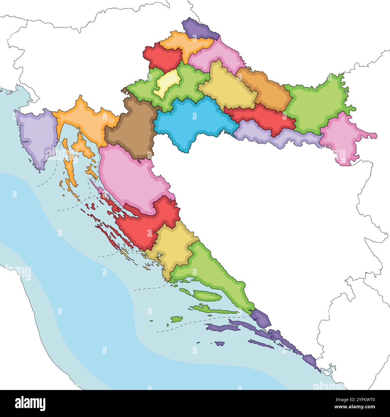 Vector illustrated regional blank map of Croatia with counties, capital ...