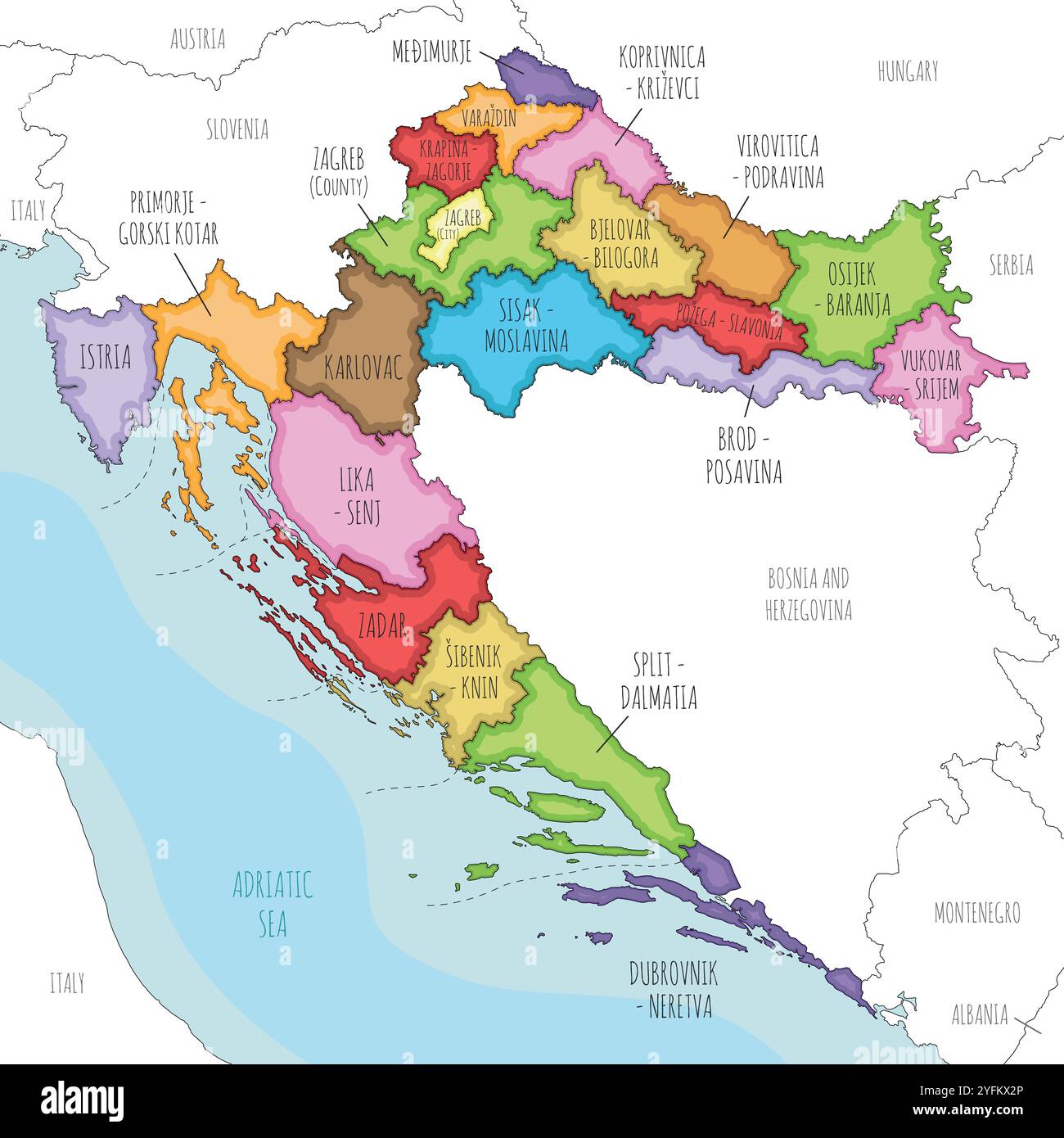 Croatia political map capital zagreb hi-res stock photography and ...