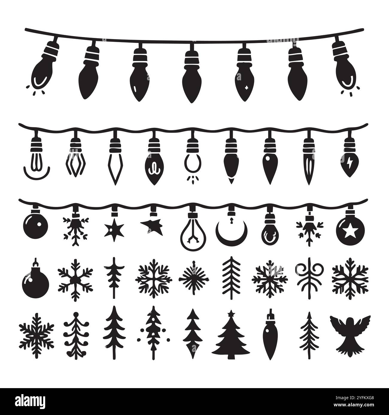 Silhouette set of christmas lights on white background Stock Vector ...