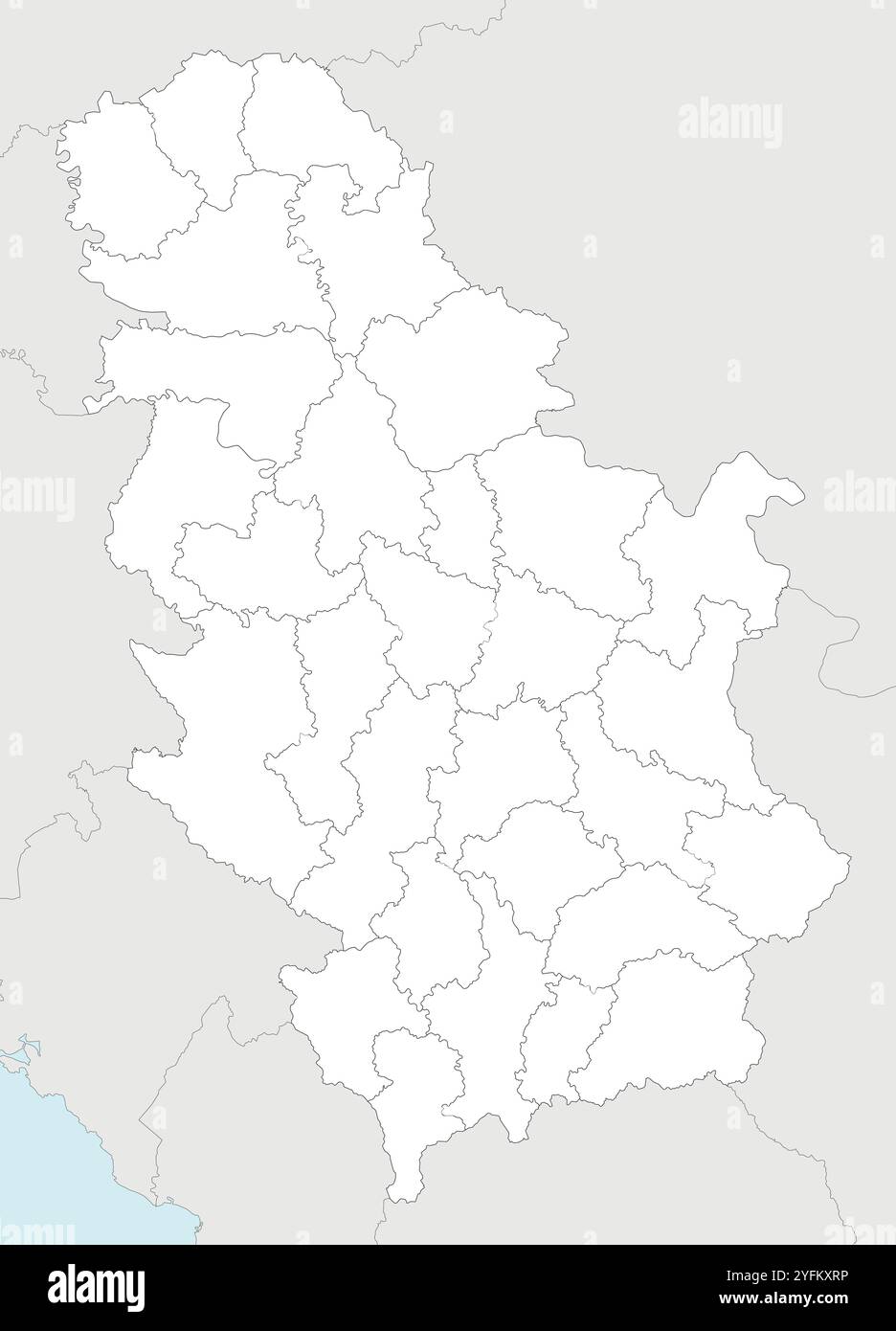 Vector regional blank map of Serbia with districts and administrative ...