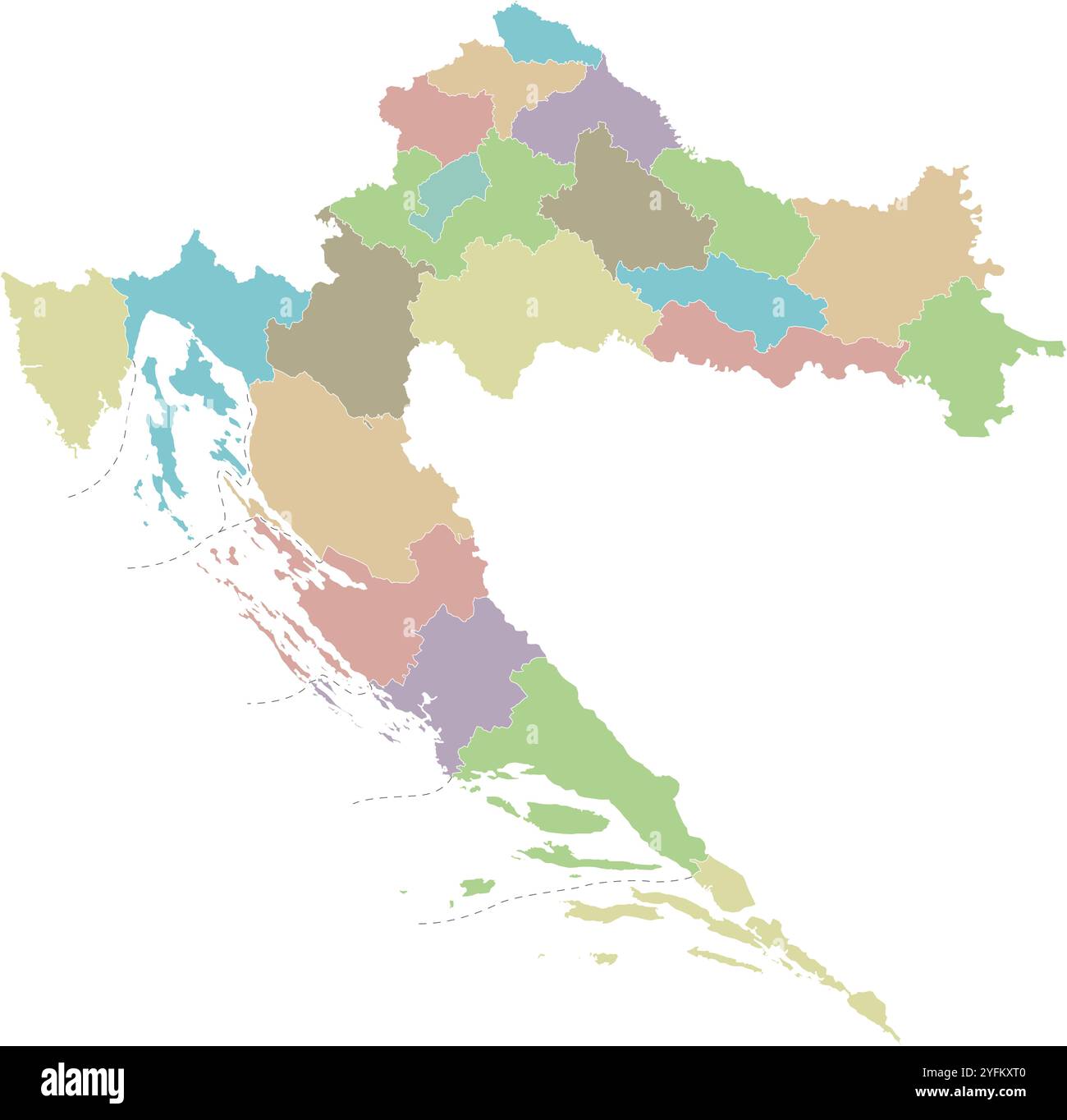 Vector regional blank map of Croatia with counties, capital city and ...