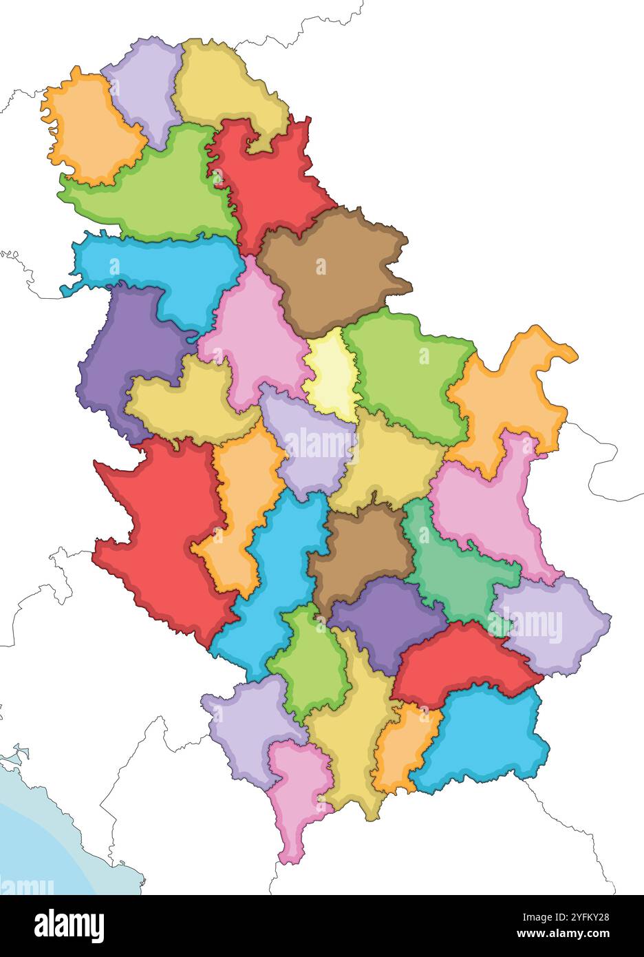 Vector illustrated regional blank map of Serbia with districts and ...