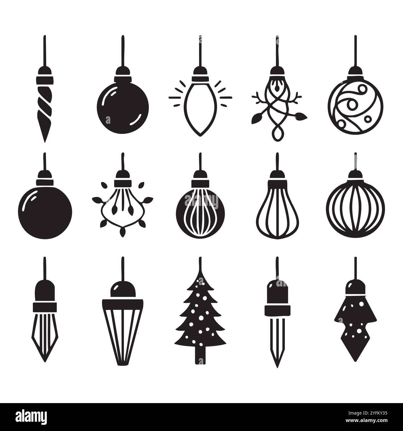 Silhouette set of christmas lights on white background Stock Vector ...
