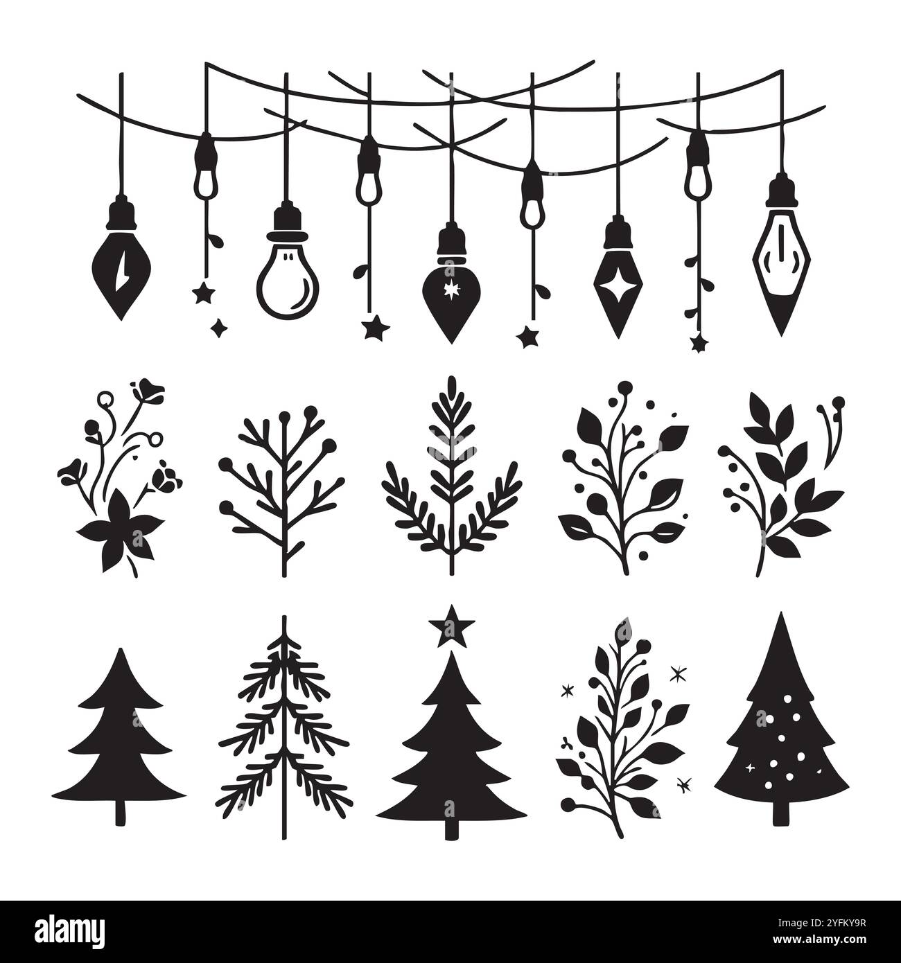 Silhouette set of christmas lights on white background Stock Vector ...