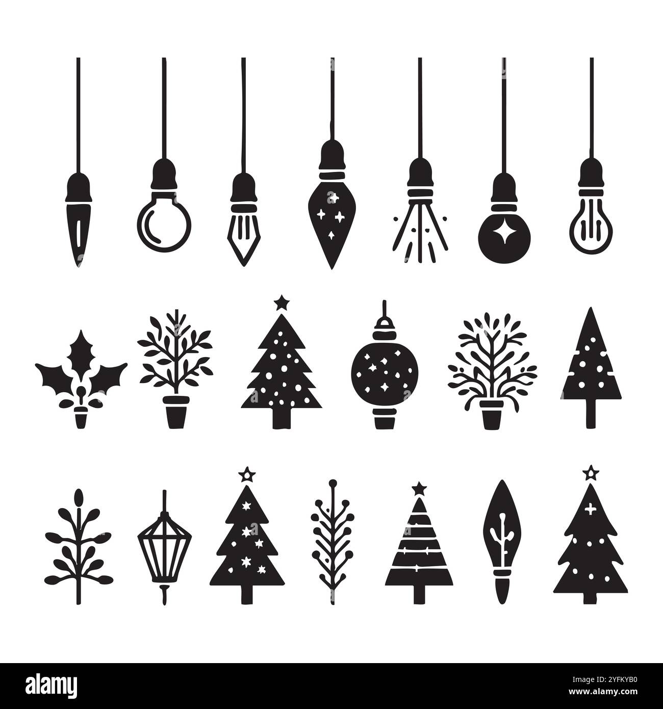 Silhouette set of christmas lights on white background Stock Vector ...