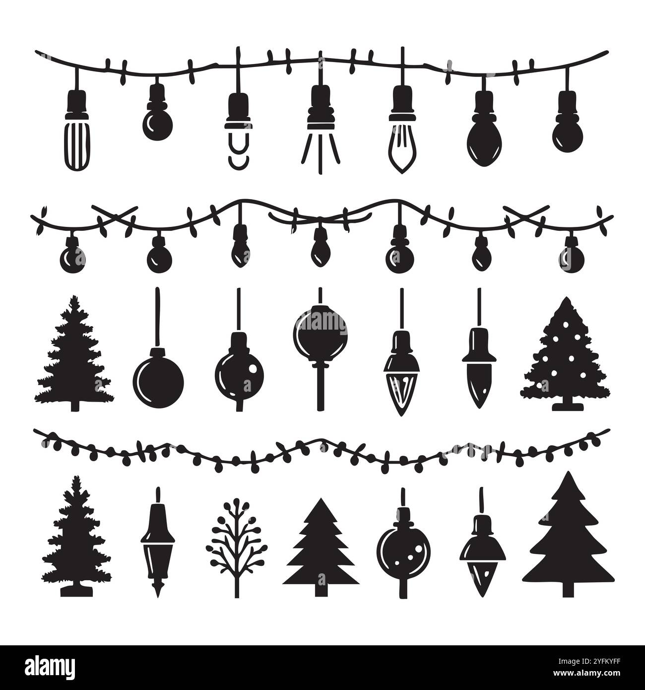Silhouette set of christmas lights on white background Stock Vector ...