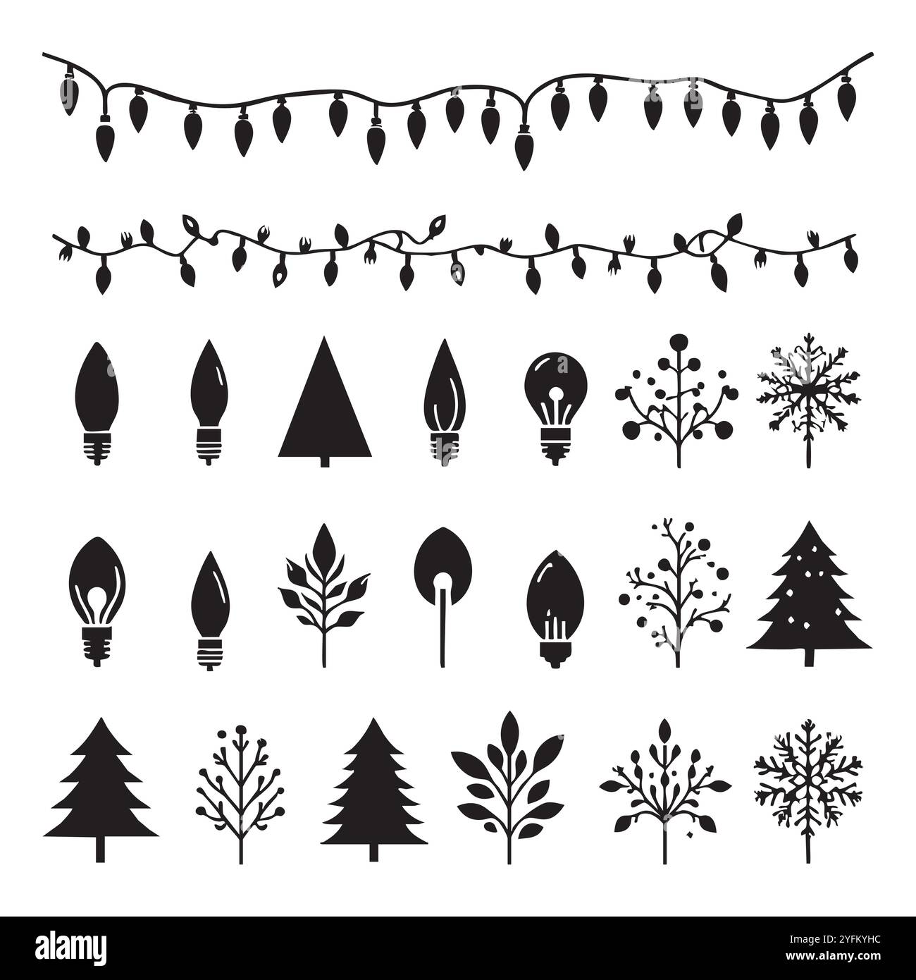 Silhouette set of christmas lights on white background Stock Vector ...