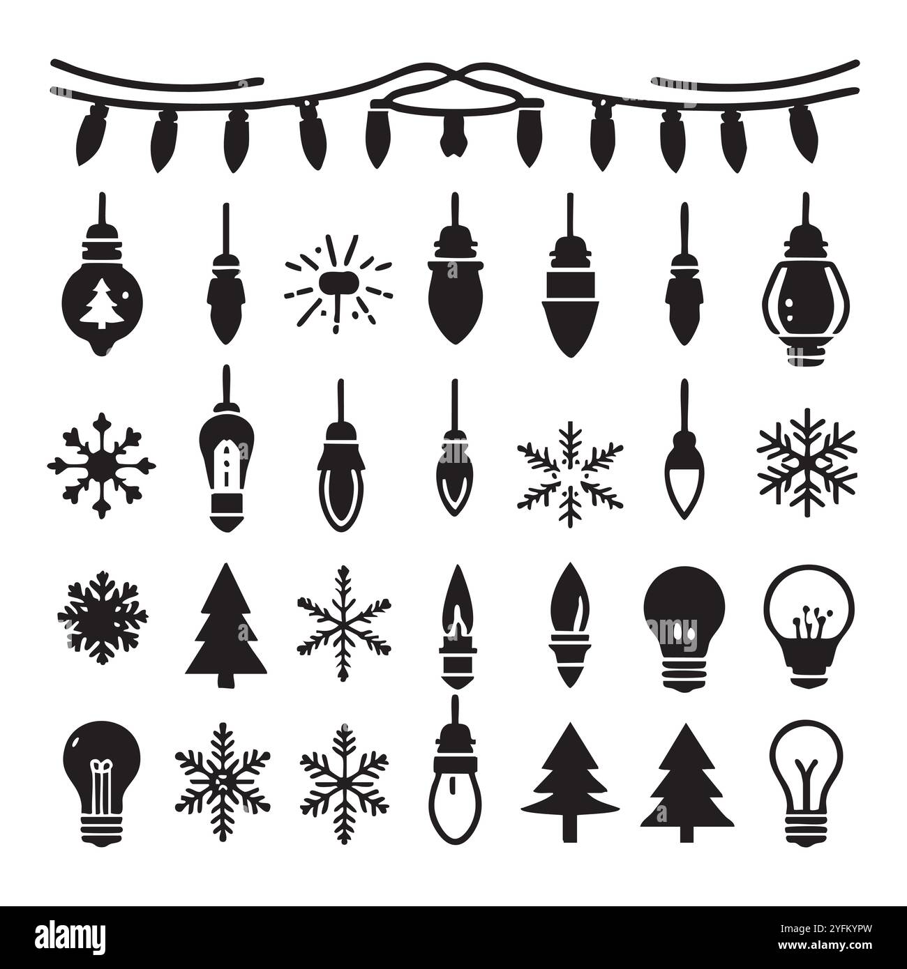 Silhouette set of christmas lights on white background Stock Vector ...