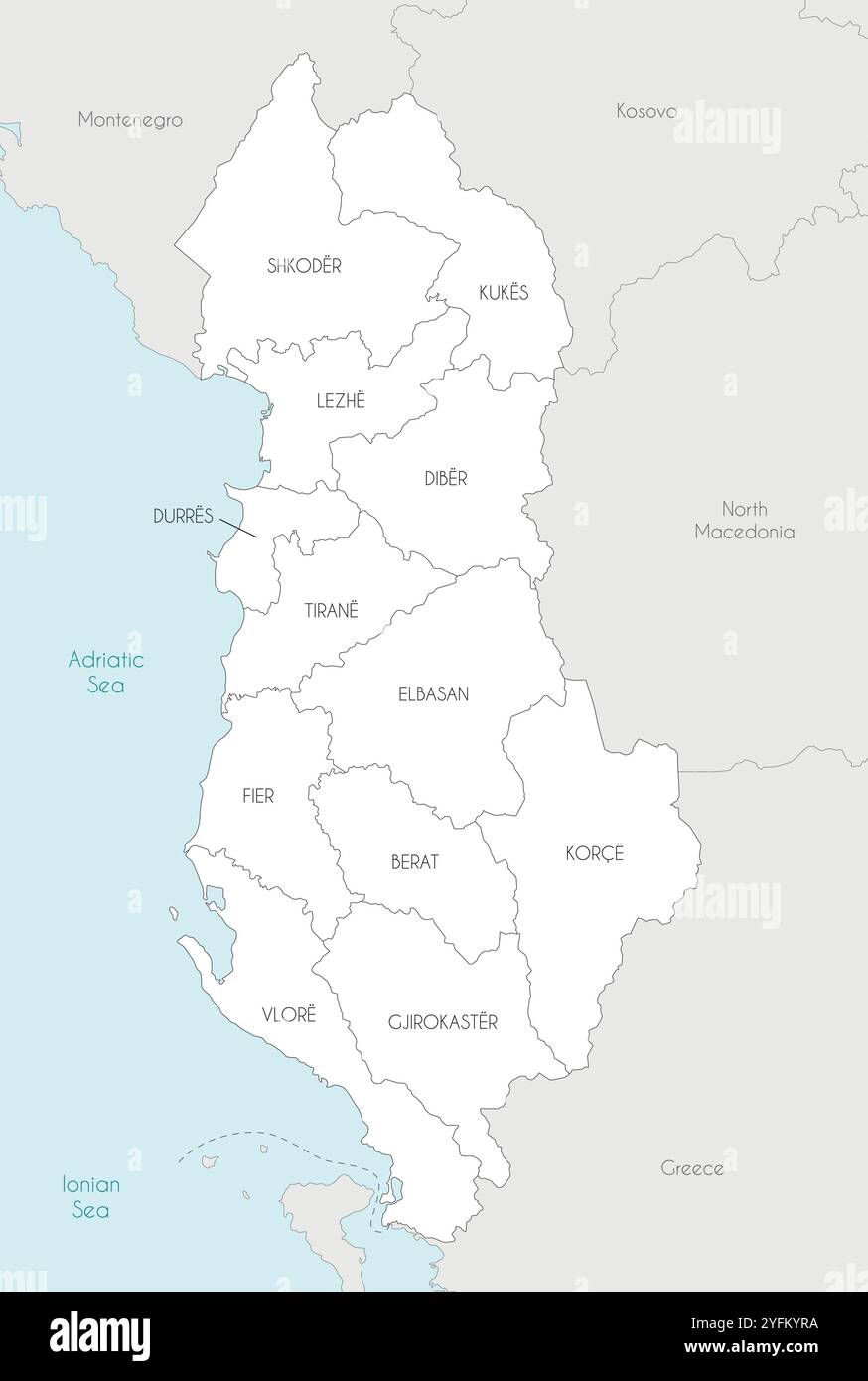 Vector regional map of Albania with counties and administrative ...