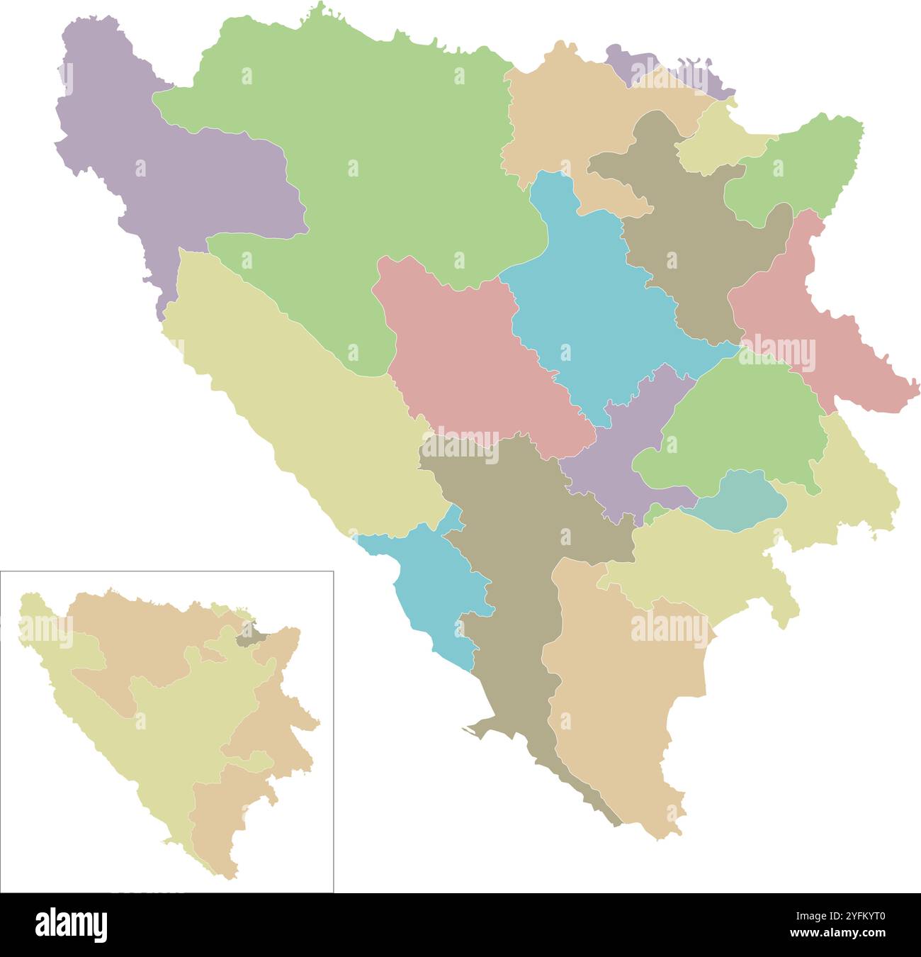 Vector blank map of Bosnia and Herzegovina with entities, cantons ...