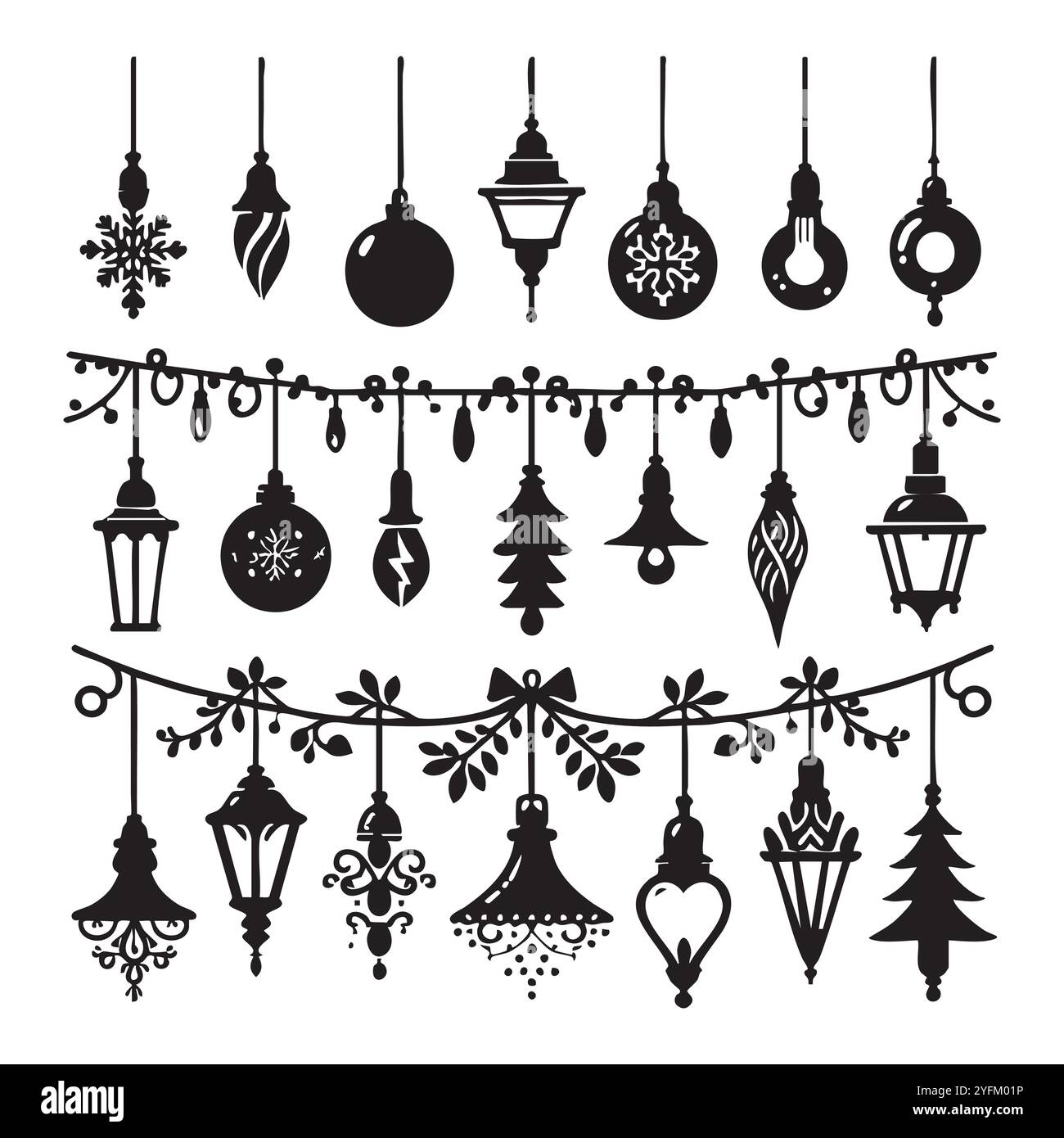 Silhouette set of christmas lights on white background Stock Vector ...