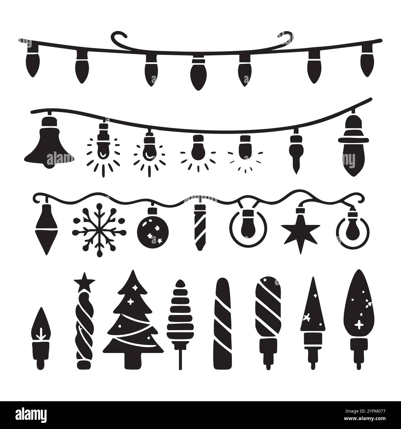 Silhouette set of christmas lights on white background Stock Vector ...