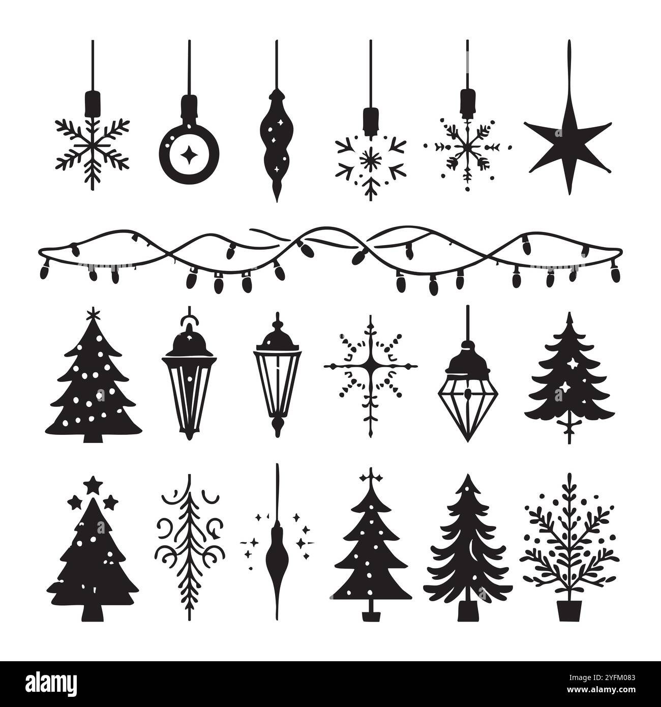 Silhouette set of christmas lights on white background Stock Vector ...