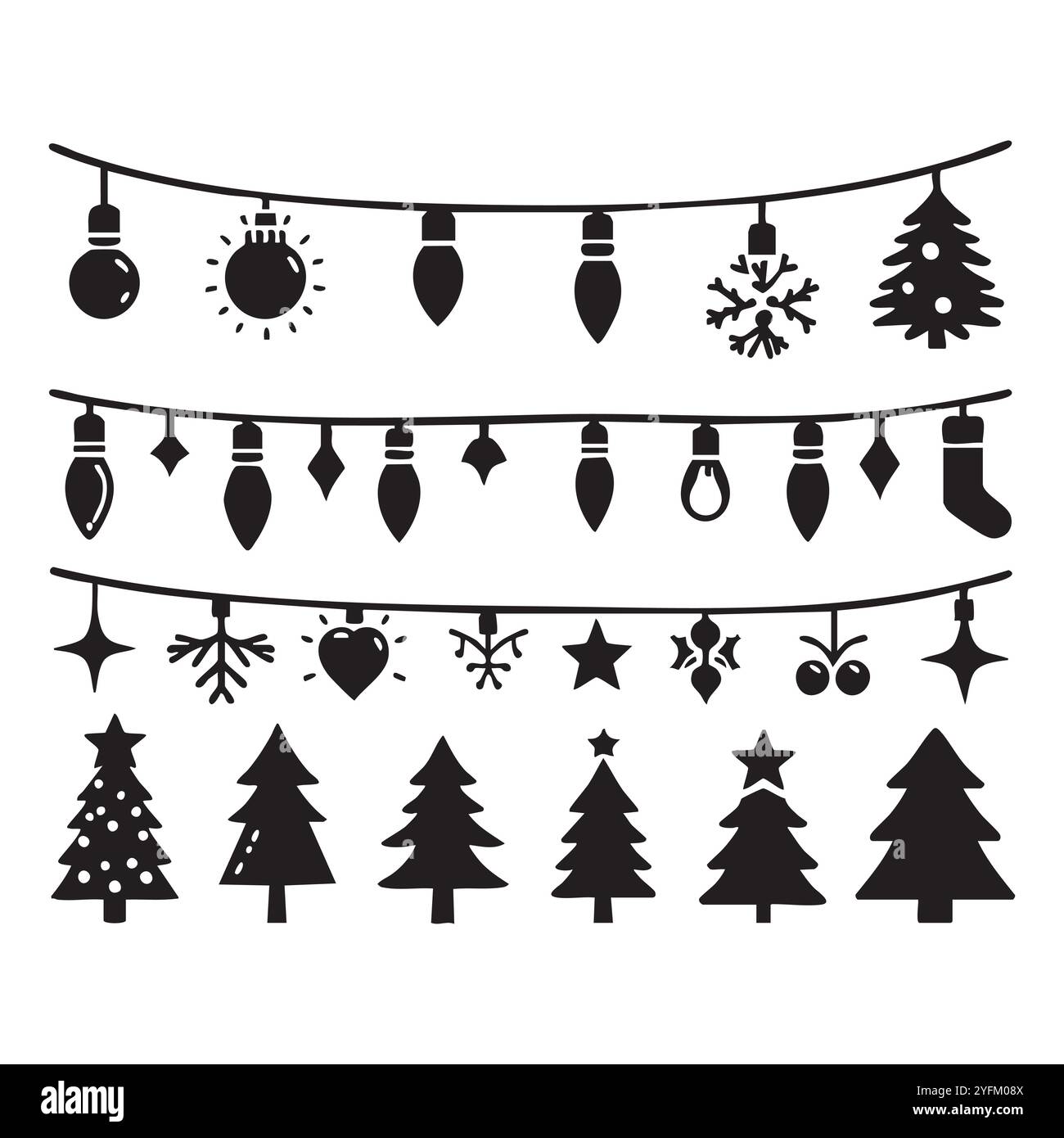 Silhouette set of christmas lights on white background Stock Vector ...