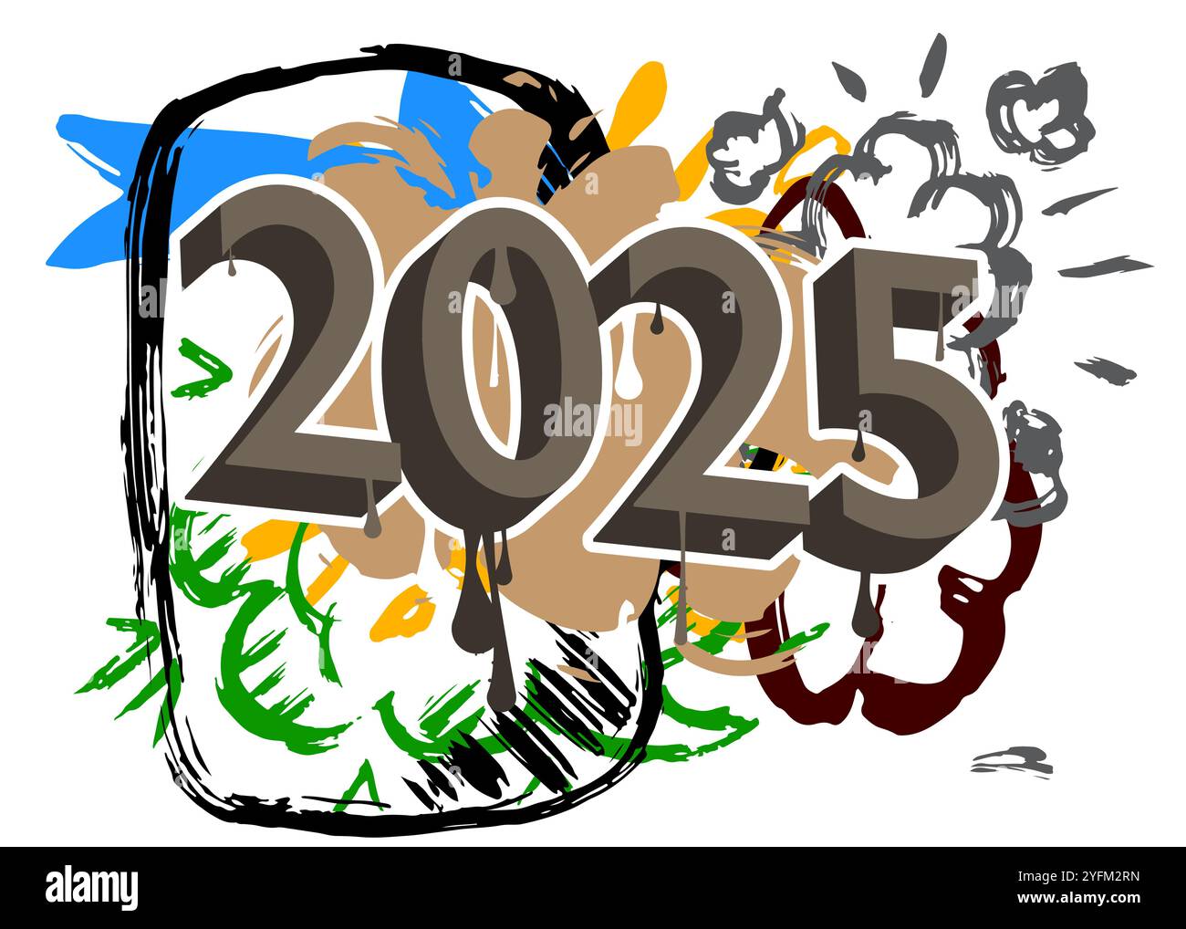 2025 Graffiti tag. Abstract modern street art decoration performed in ...