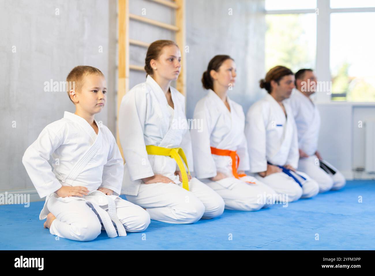 Group of people in kimono with master in sitting position during group ...