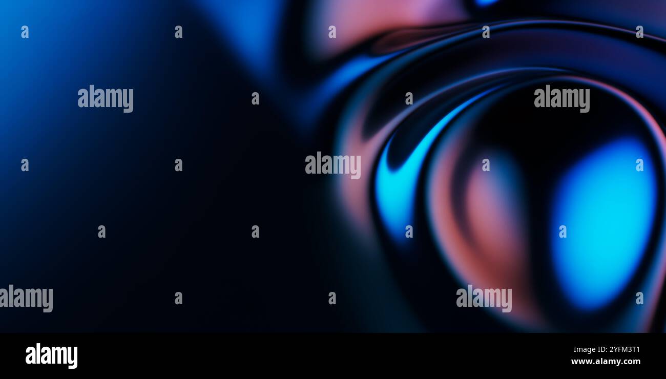 Abstract metallic soft waves, shiny iridescent liquid shapes. 3d render ...