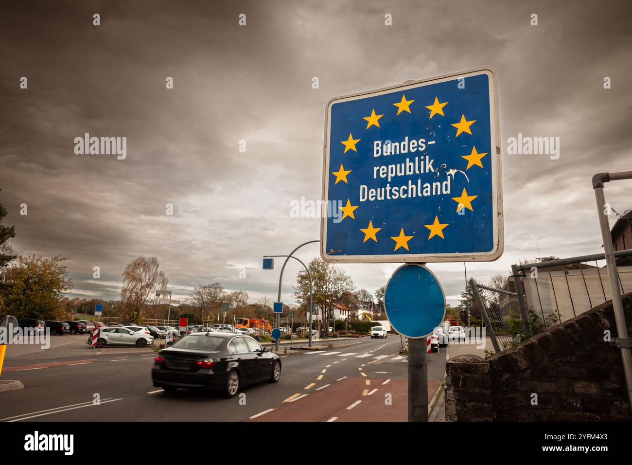 Standard EU border roadsign indicating the entrance to Germany ...